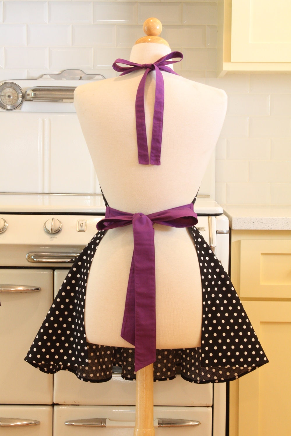 Retro Apron Polka Dot Black White Purple BELLA Full Apron | Etsy