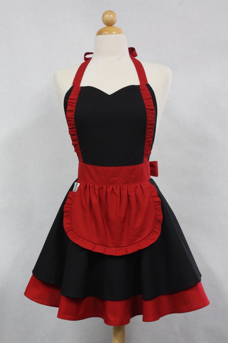 Apron French Maid Solid Black With Red Double Circle Skirt - Etsy