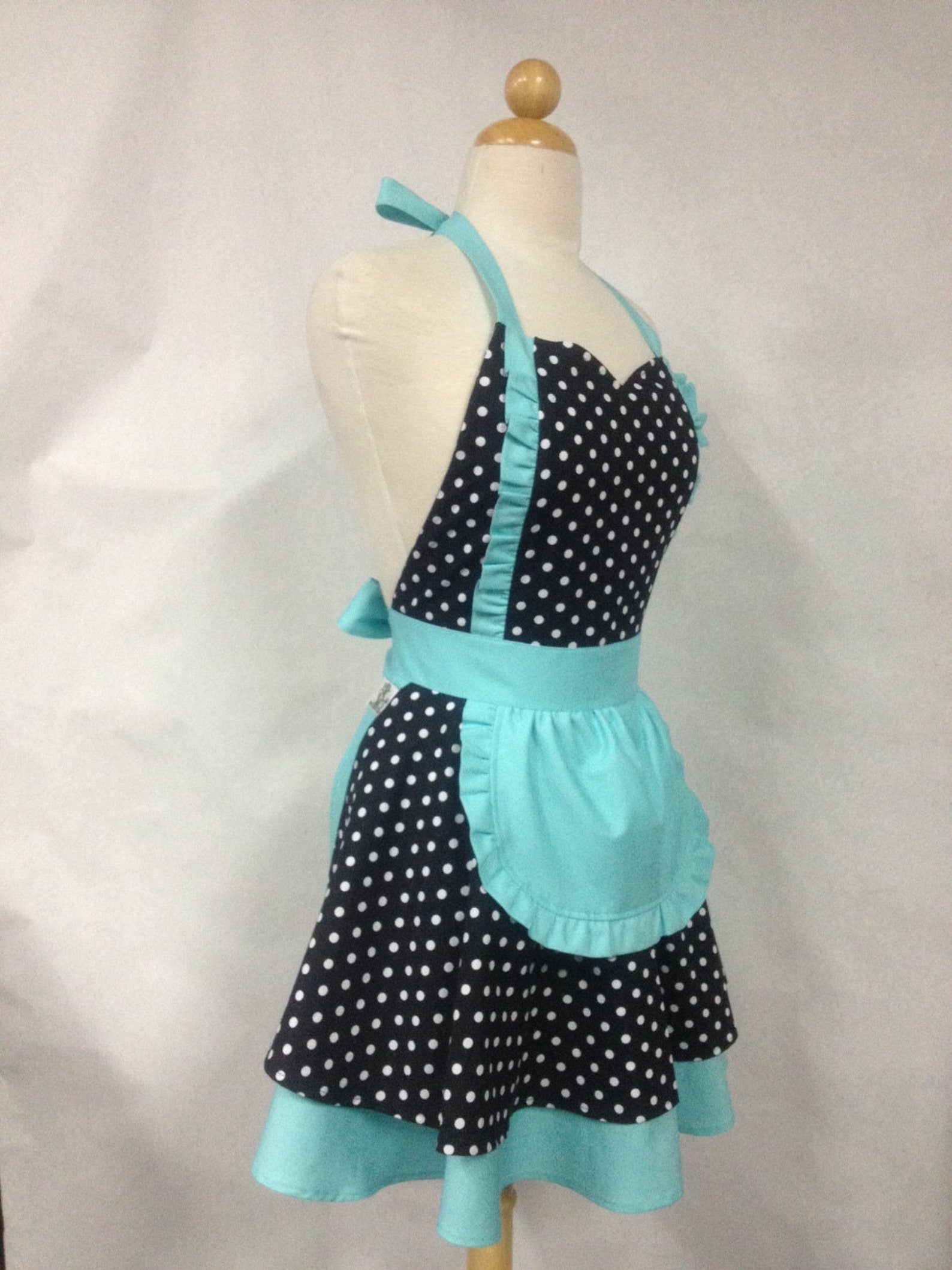 French Maid Apron Polka Dot With Aqua Retro Full Apron - Etsy
