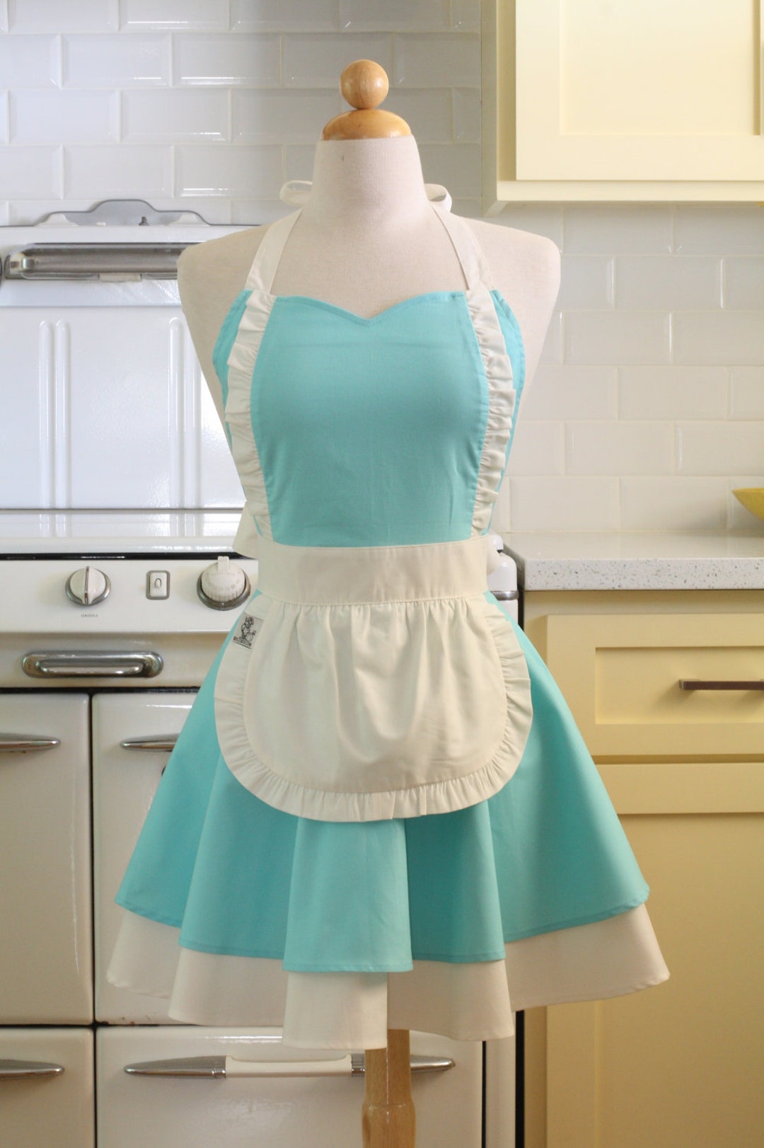 Apron French Maid Solid Aqua With White Double Circle Skirt Retro Full ...