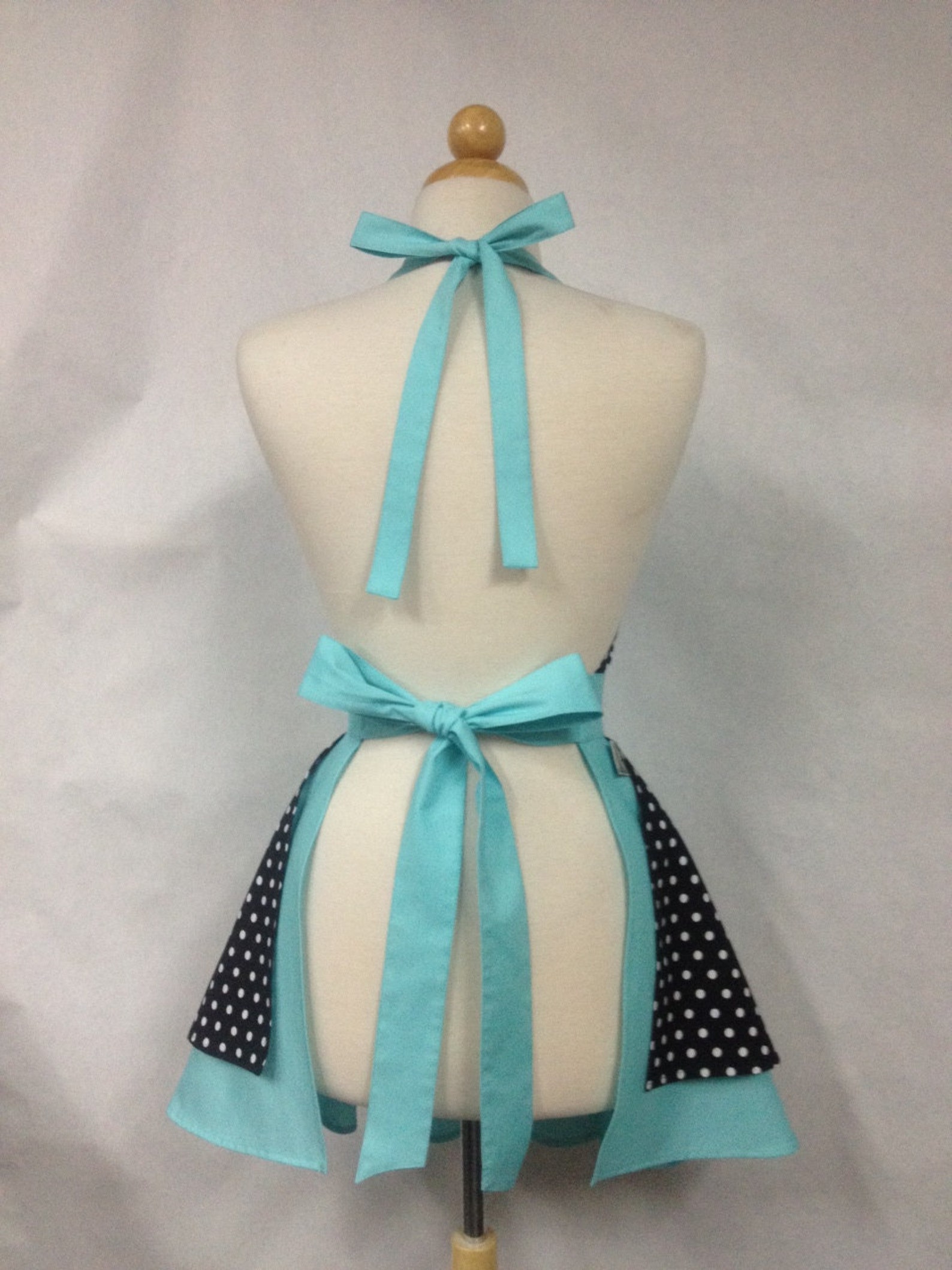 French Maid Apron Polka Dot With Aqua Retro Full Apron - Etsy