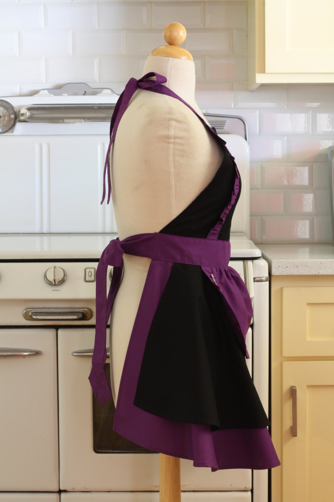 Apron French Maid Solid Black With Purple Double Circle Skirt Retro ...