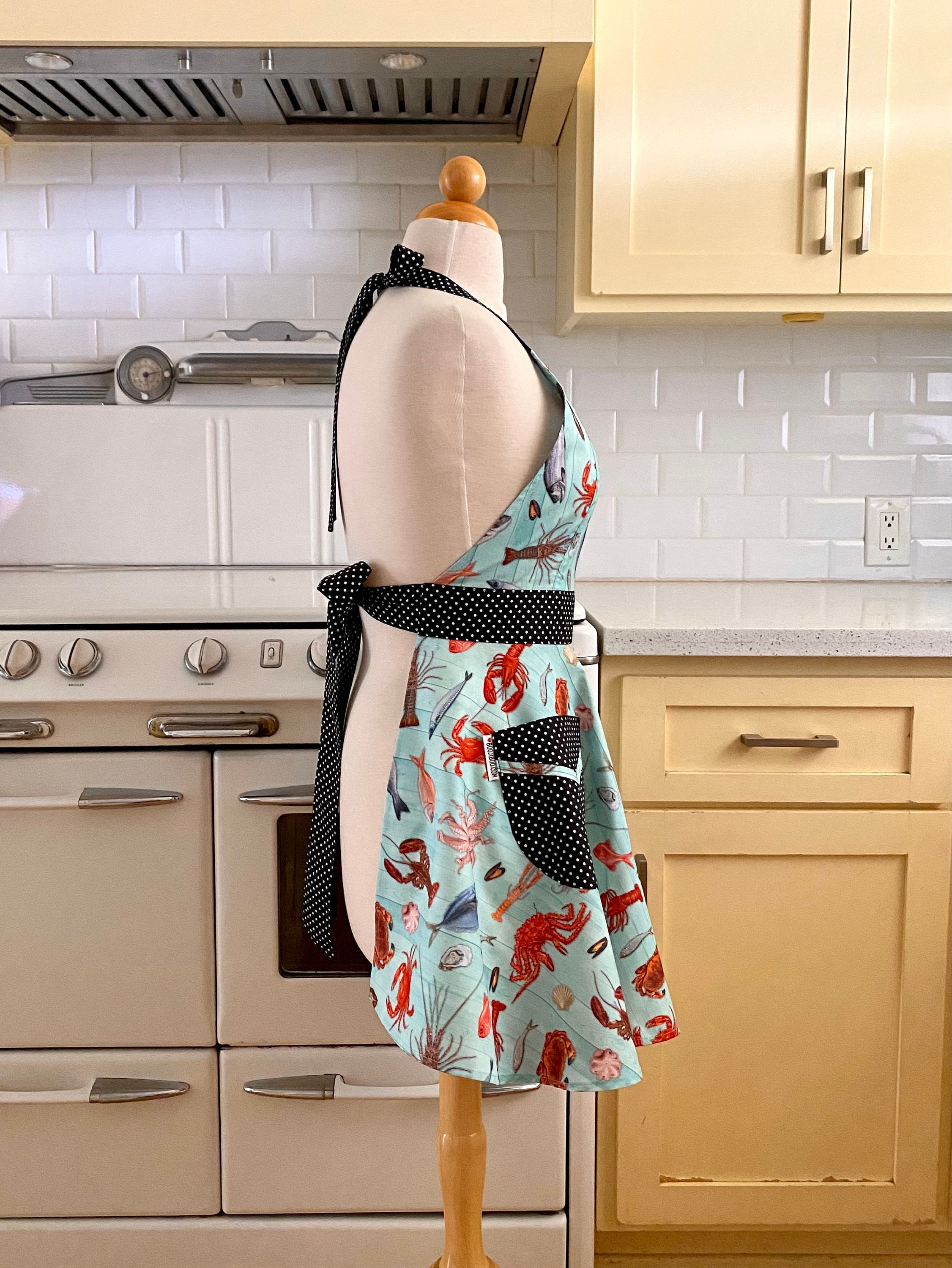 Retro Sweetheart Apron - Seafood, Lobster, Fish & Crab - BELLA - Etsy
