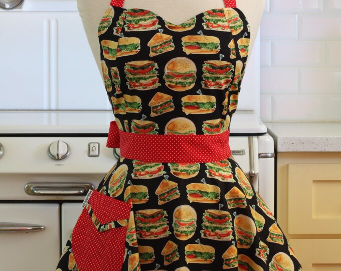 Retro Apron Burgers and Sandwiches on Black BELLA - Etsy