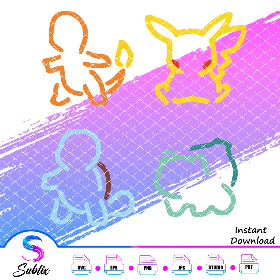 Pokemon Outline Svg, Pokemon Outline Png, Charmander, Pikachu, Squirtle ...