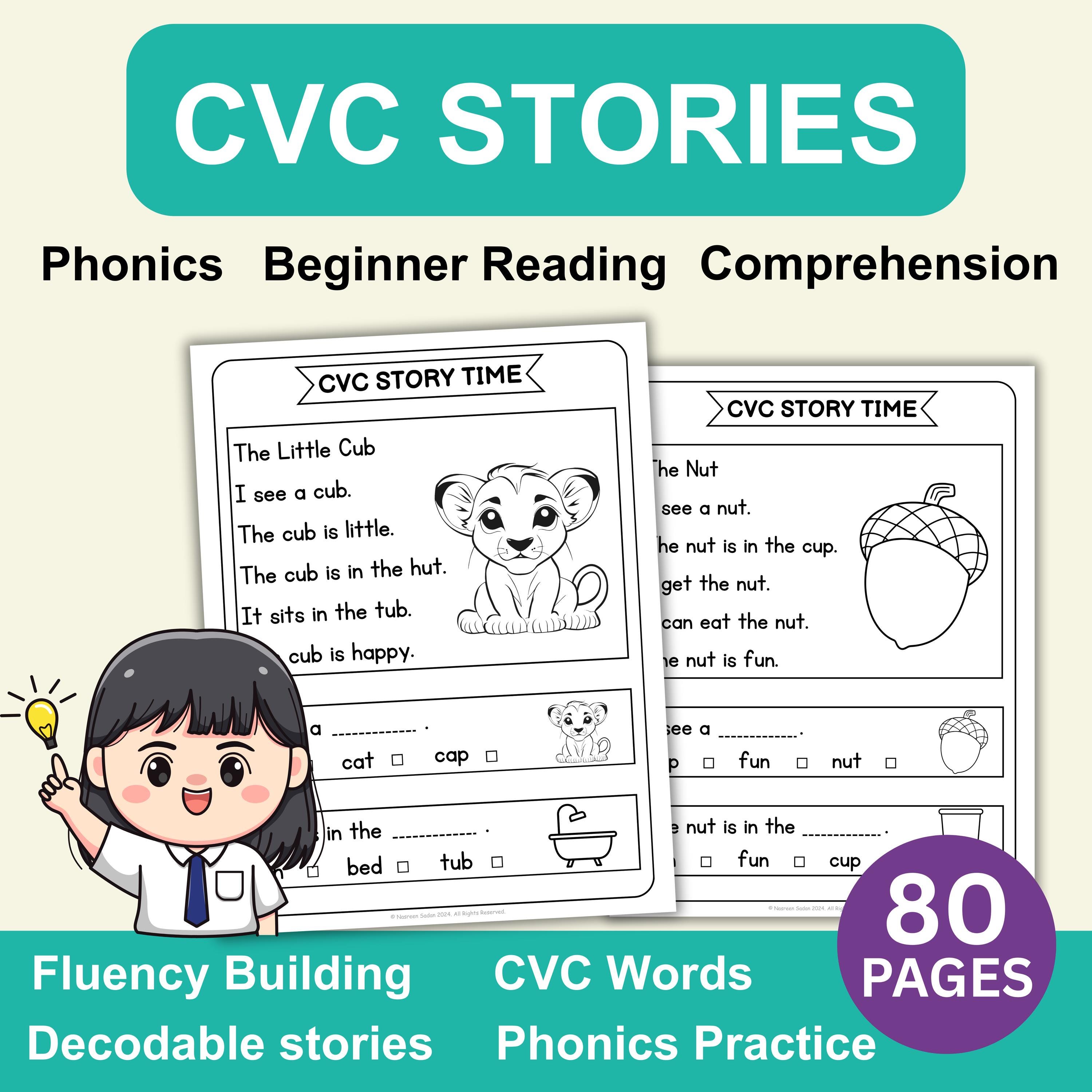 80 CVC Reading Passages for Beginners | Homeschool Reading Material ...