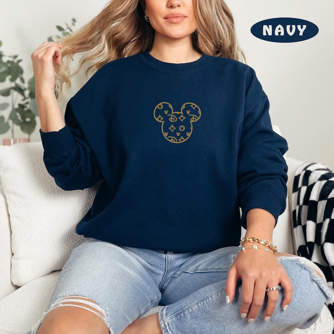 Embroidered Disney Mickey Head Sweatshirt, Mickey Ear Crewneck ...