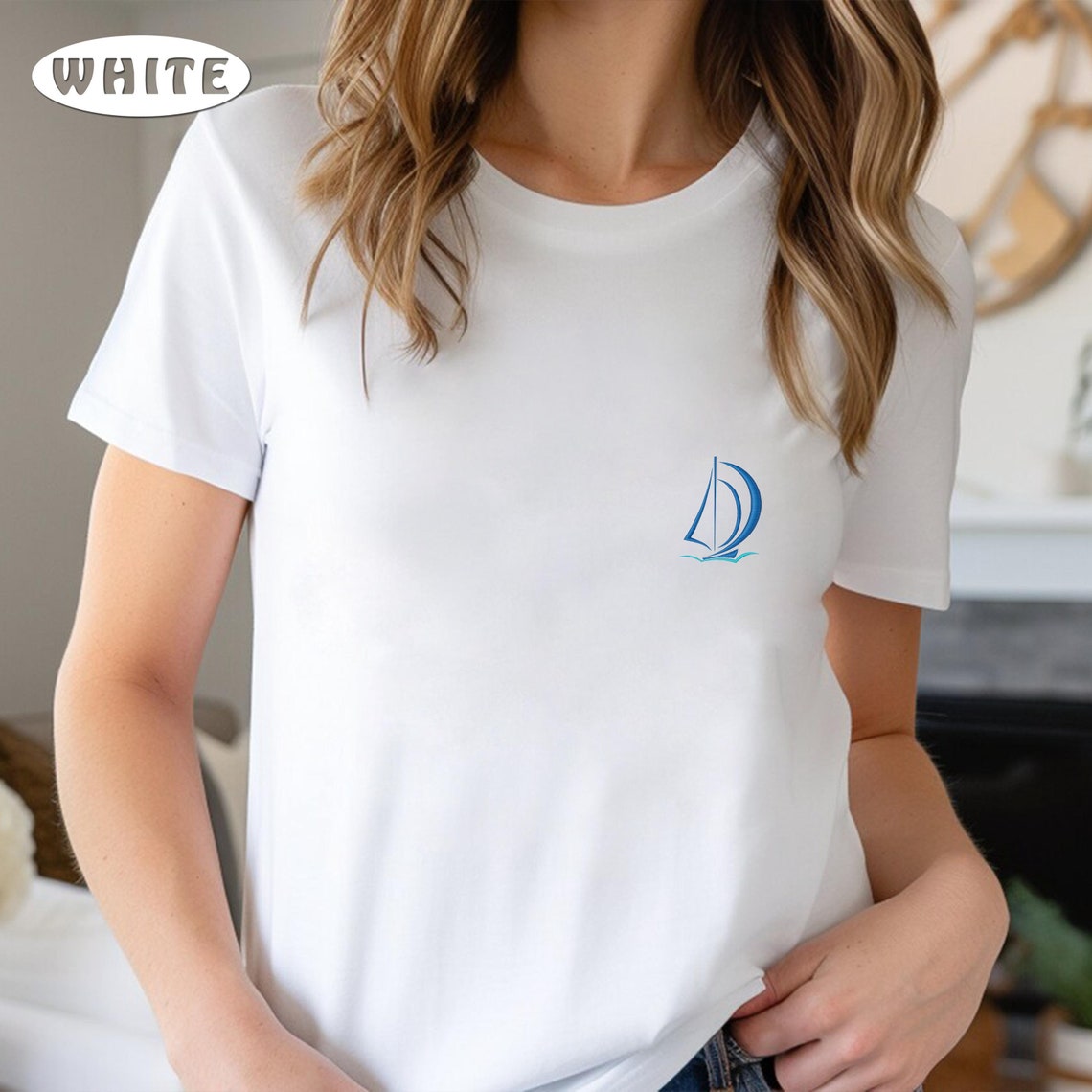 Embroidered Ship Shirt, Ocean Surf Shirt, Minimalist T-shirt, Surfing ...