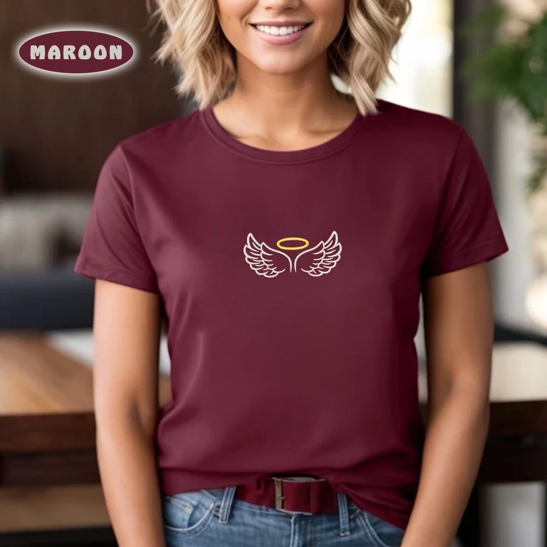 Embroidered Angel Wings Shirt, Guardian Angel Shirt, Religious Shirts ...