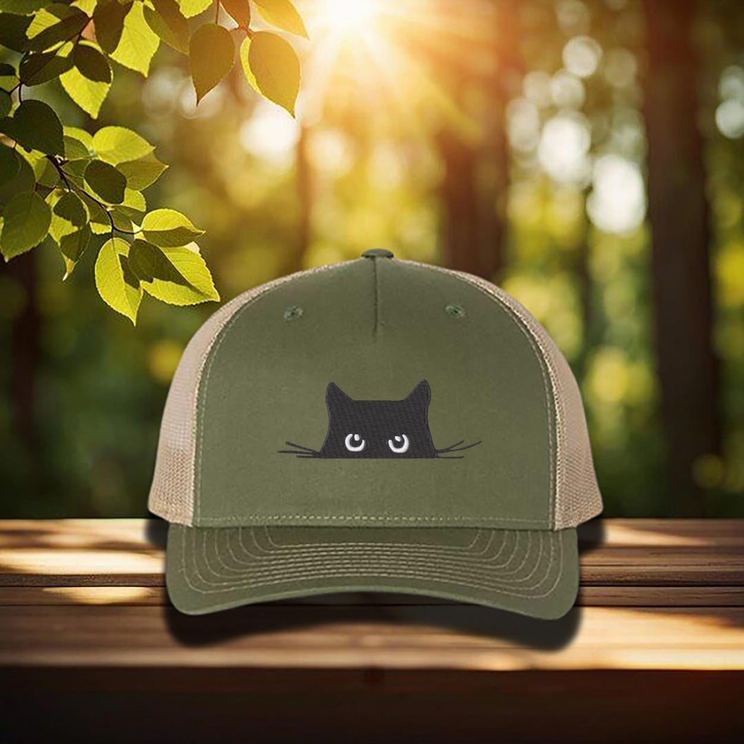 Embroidered Black Cat Richardson Hat, Black Cat Design Cap, Cat Lover ...