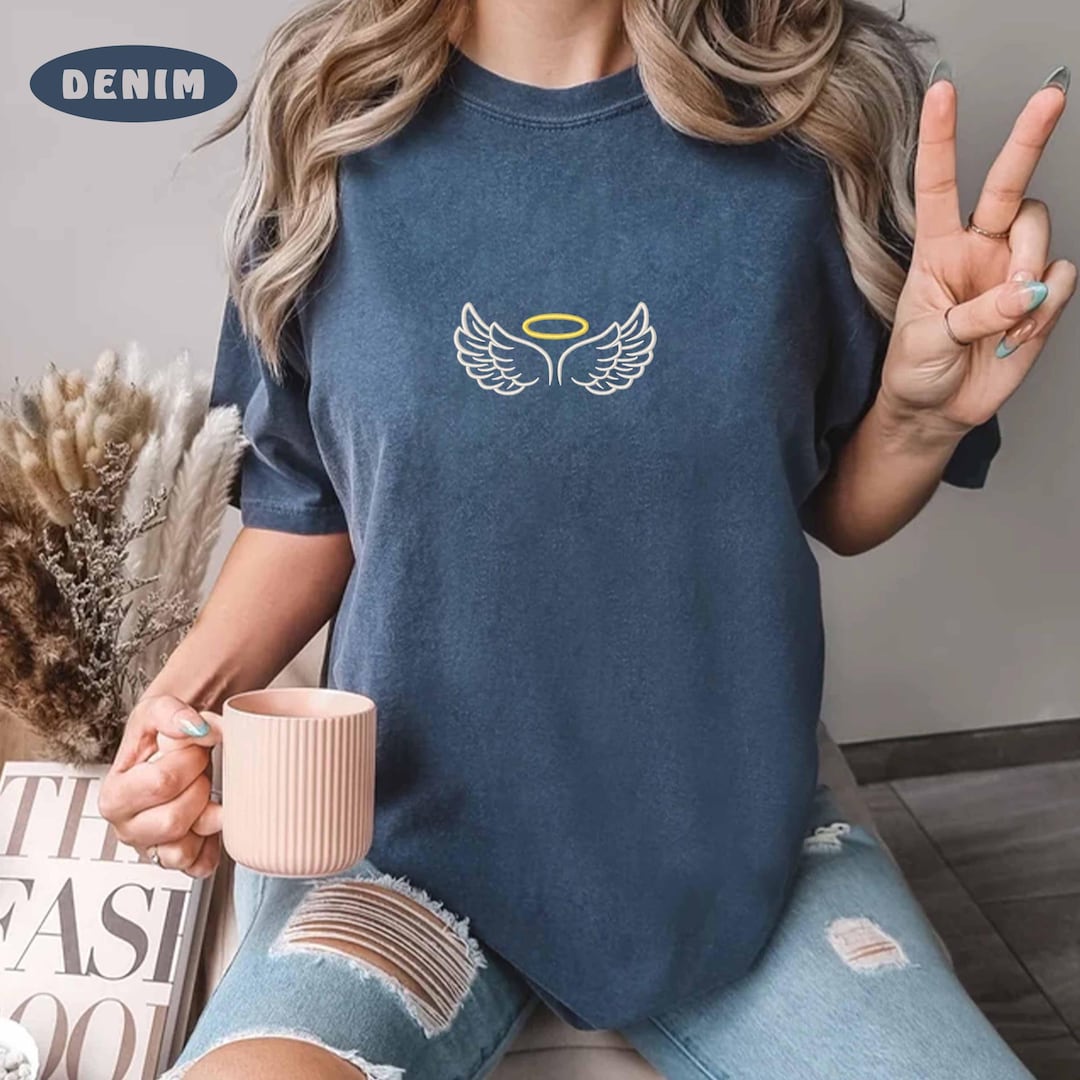 Embroidered Angel Wings Shirt, Guardian Angel Shirt, Religious Shirts ...