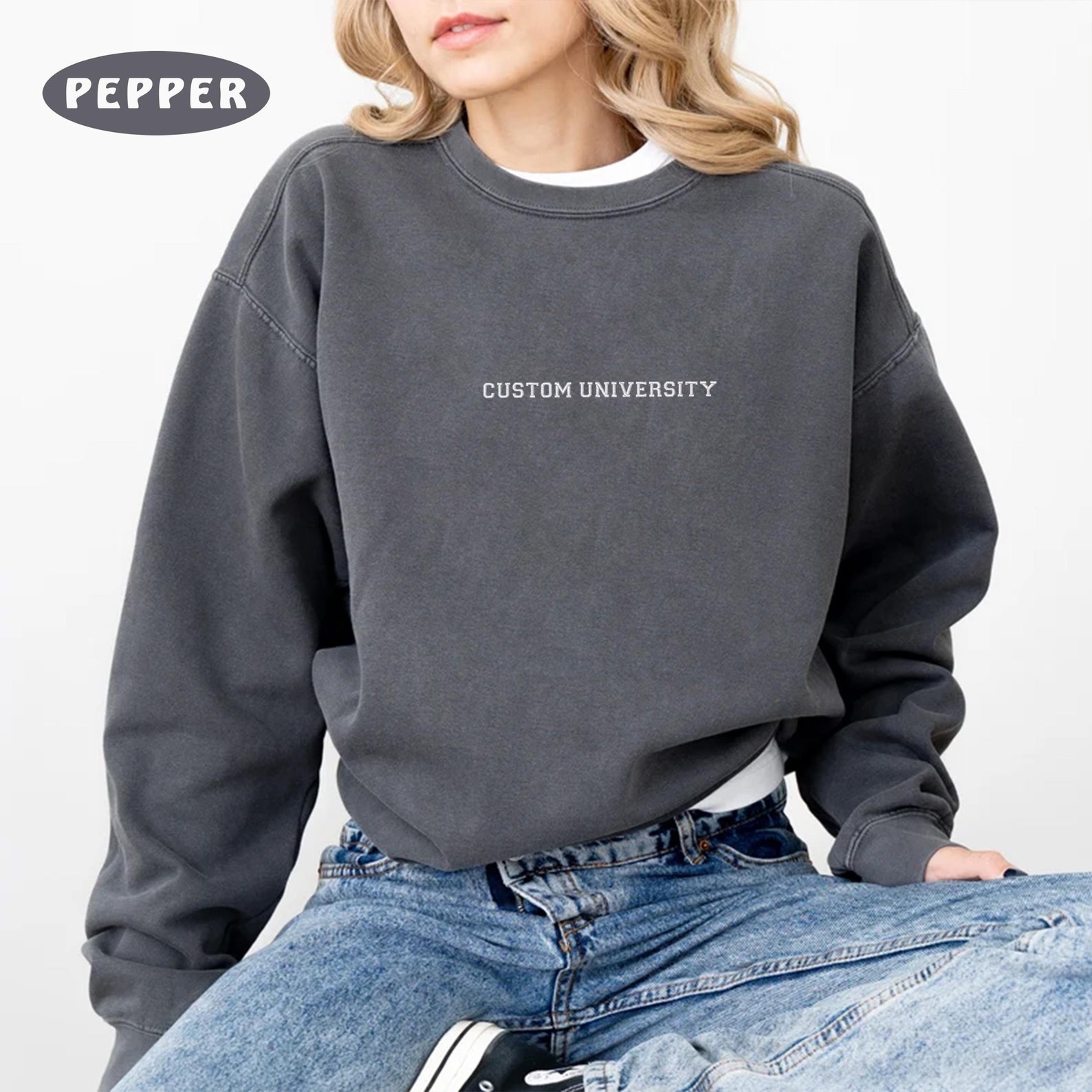Embroidered Customized College Sweatshirt, Custom University Crewneck ...