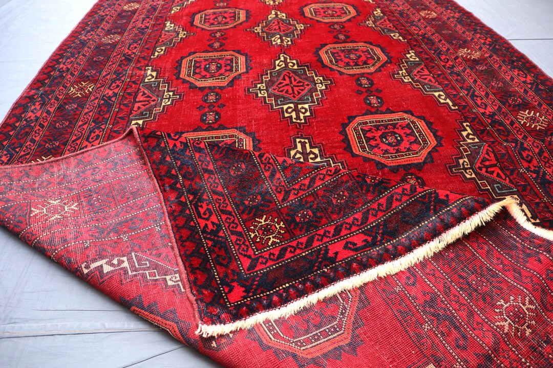 Vintage Turkmen Red Wool Rug, 4x7 Ft, Afghan Saruki Design - Etsy