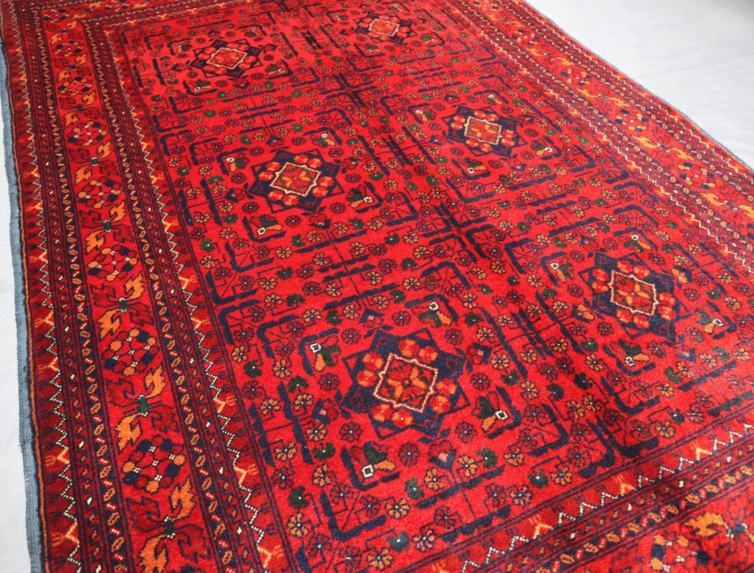3x5 Ft Afghan Belgic Rug/ Turkmen Hand Knotted Rug/ Red Bukhara Rug ...