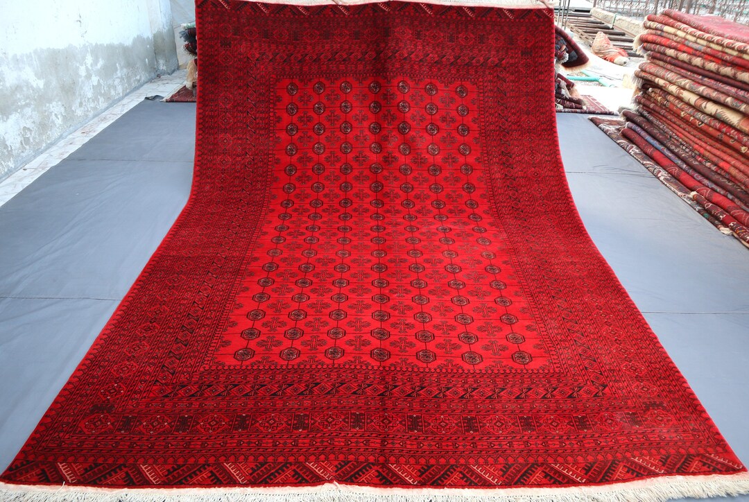 7x10 Ft Red Vintage Rug/ Turkmen Mori Gul Design Rug/ Afghan Handmade ...