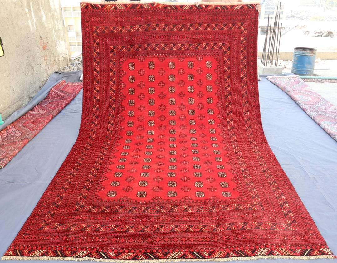 Turkmen Red Vintage Mori Gul Rug, 6x10 Ft Bokhara Afghan Handmade Area ...