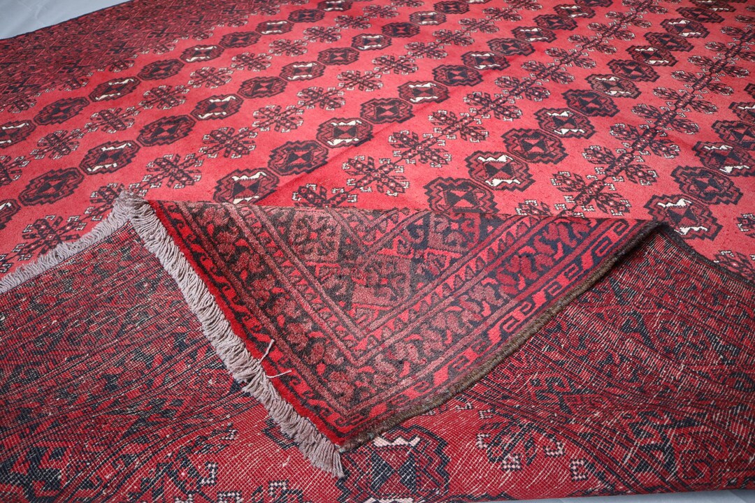 Red Turkmen Mori Gul Rug: 7x10 Afghan Handmade Wool Bukhara Rug - Etsy