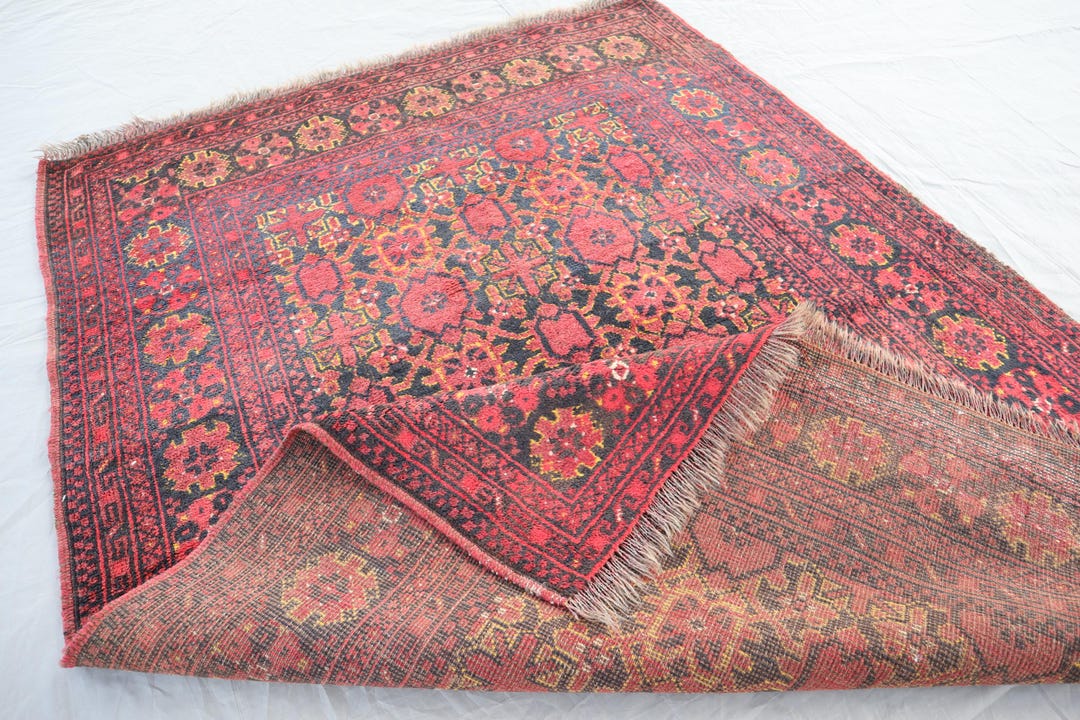 3x5 Ft Red Vintage Basheeri Area Rug, Afghan Handmade Veg Dyes Wool Rug ...