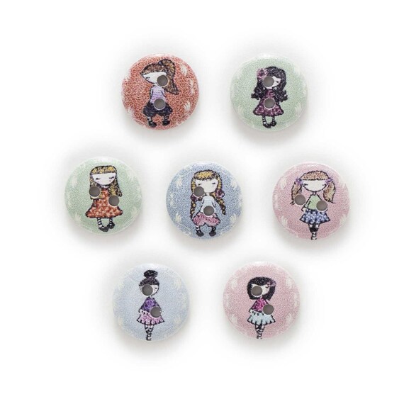 Little Buttons With Little Girls on Them Set of 10 /110 | Etsy