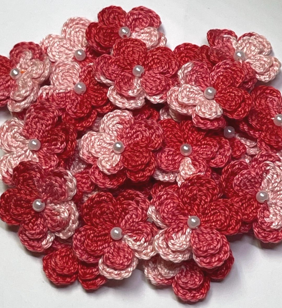 10 Pcs (1") VARIEGATED SALMON Crocheted Flowers Appliqué Embellishments ...