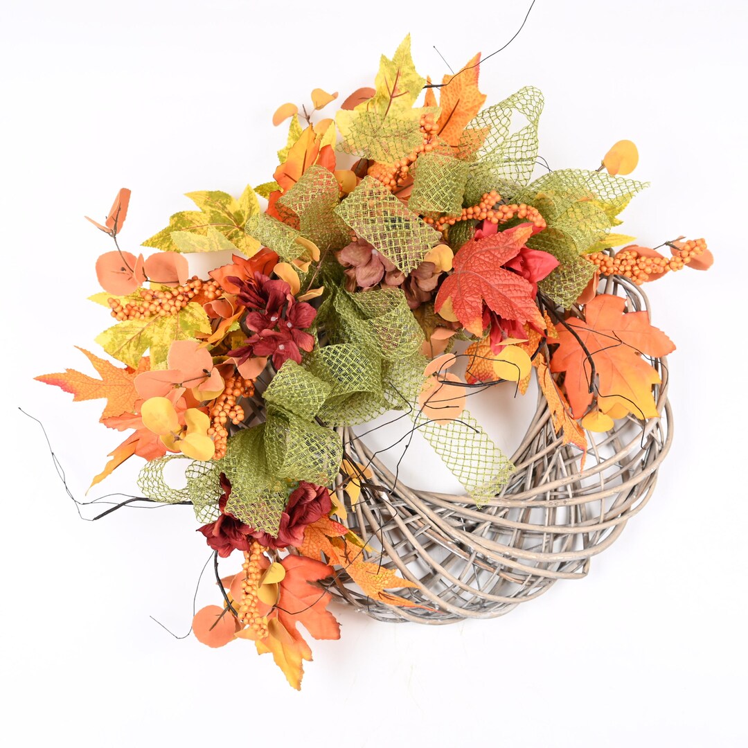 Fall Harvest Leaf and Berry 26-inch Wreath With Green Bow"| Home Decor ...
