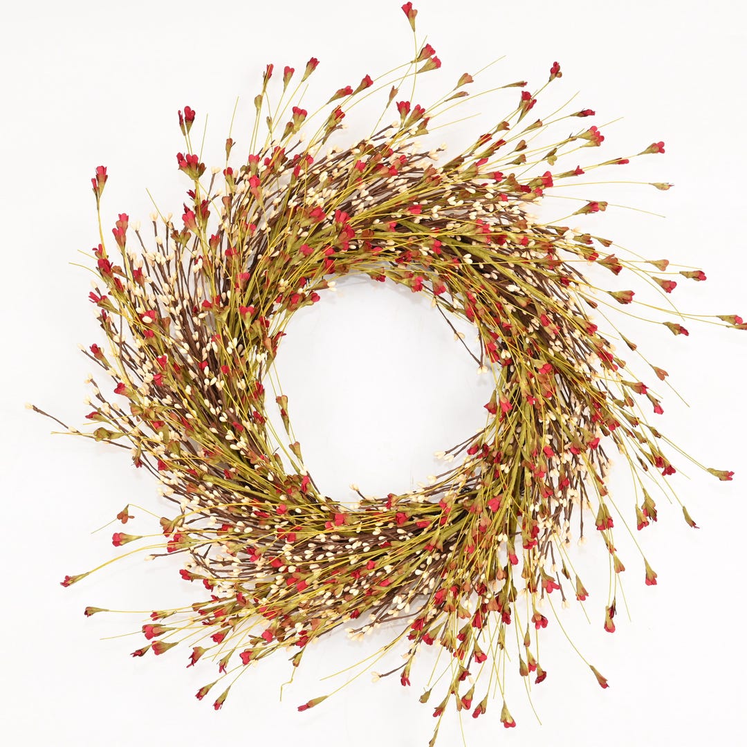 Red & Cream Berry Wreath: 26" Rustic Farmhouse Twig Wreath - Etsy