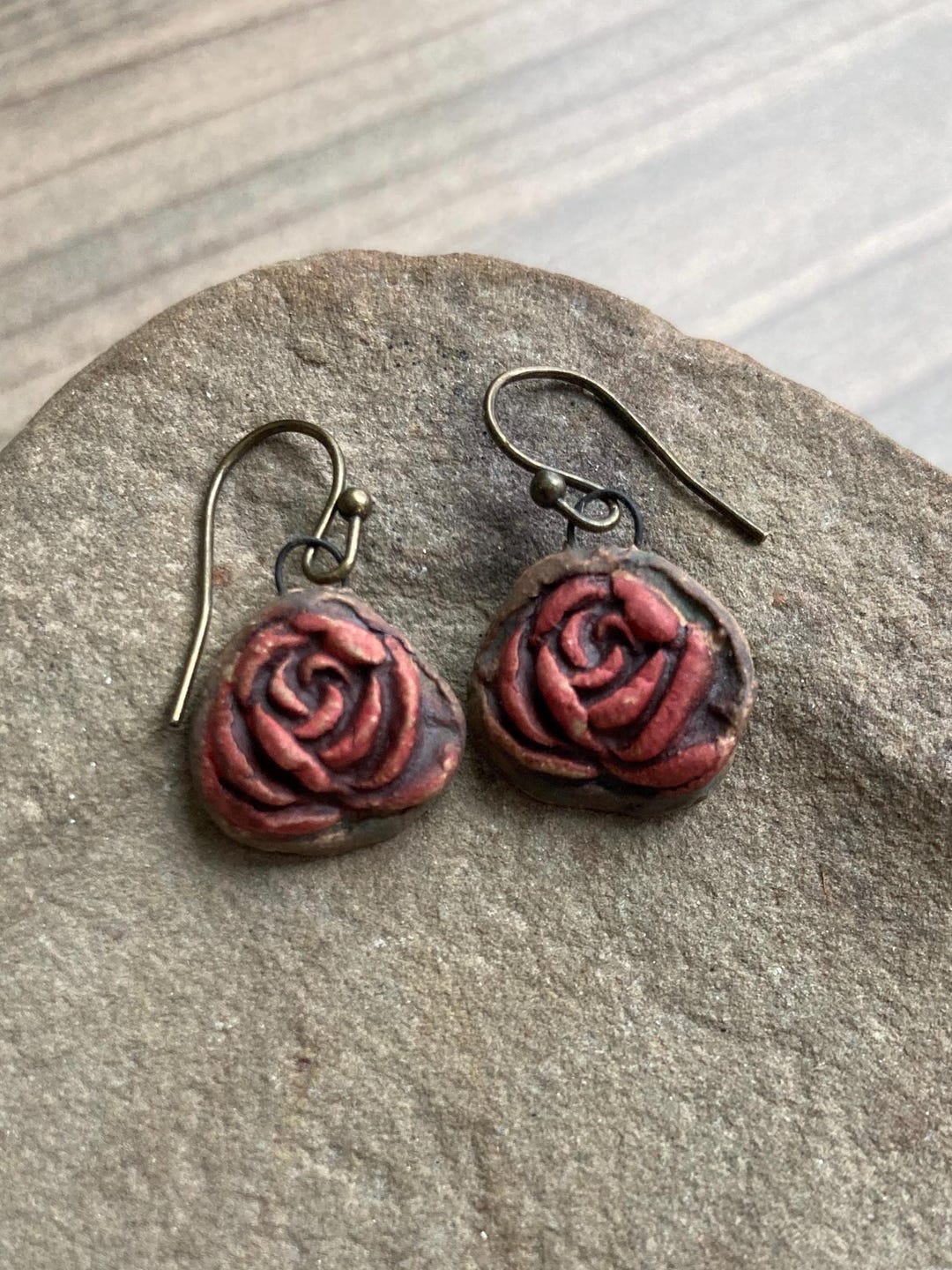 Hand Crafted Ceramic Red Rose Earrings - Etsy