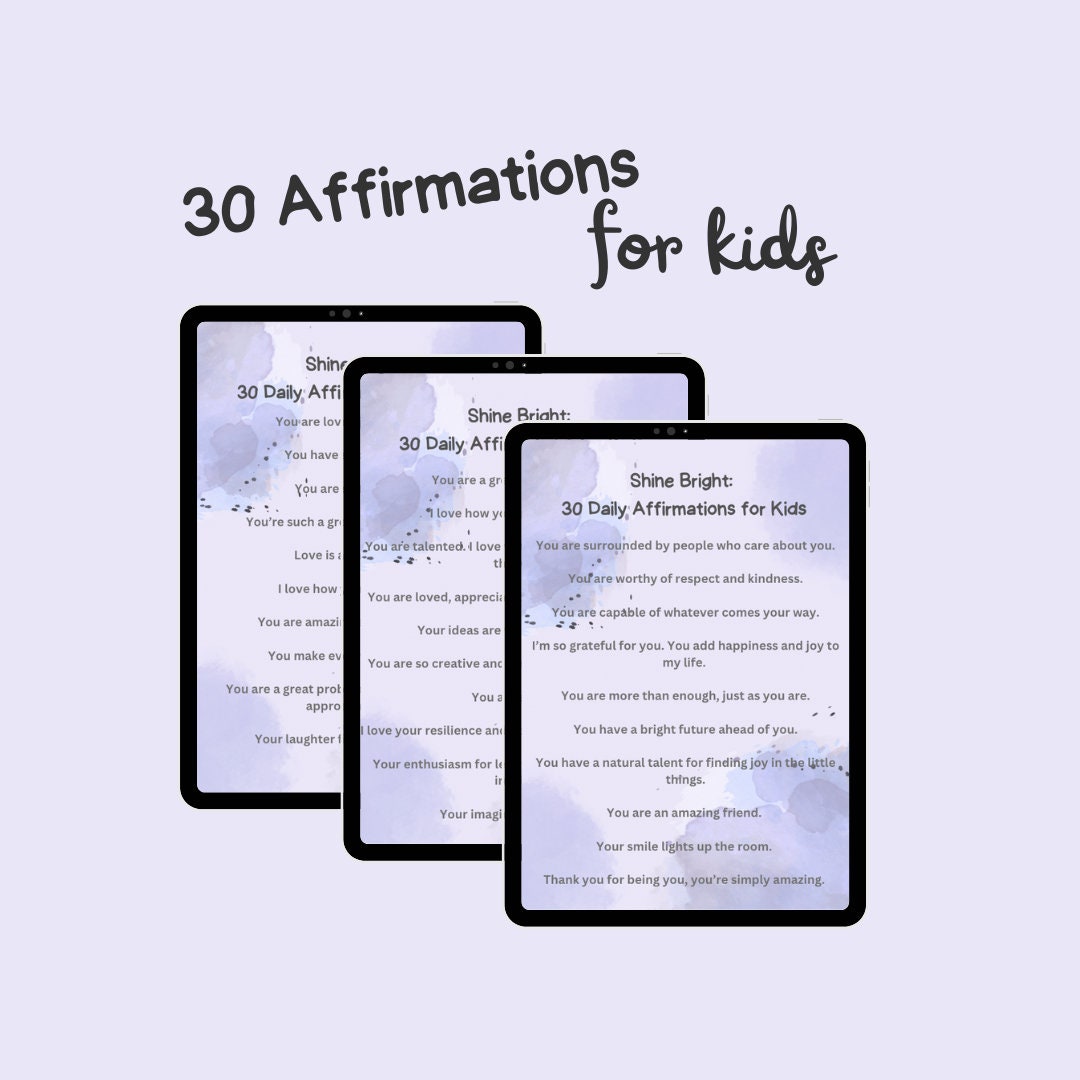 30 Empowering Affirmations for Kids PDF: Instant Download With Rich ...
