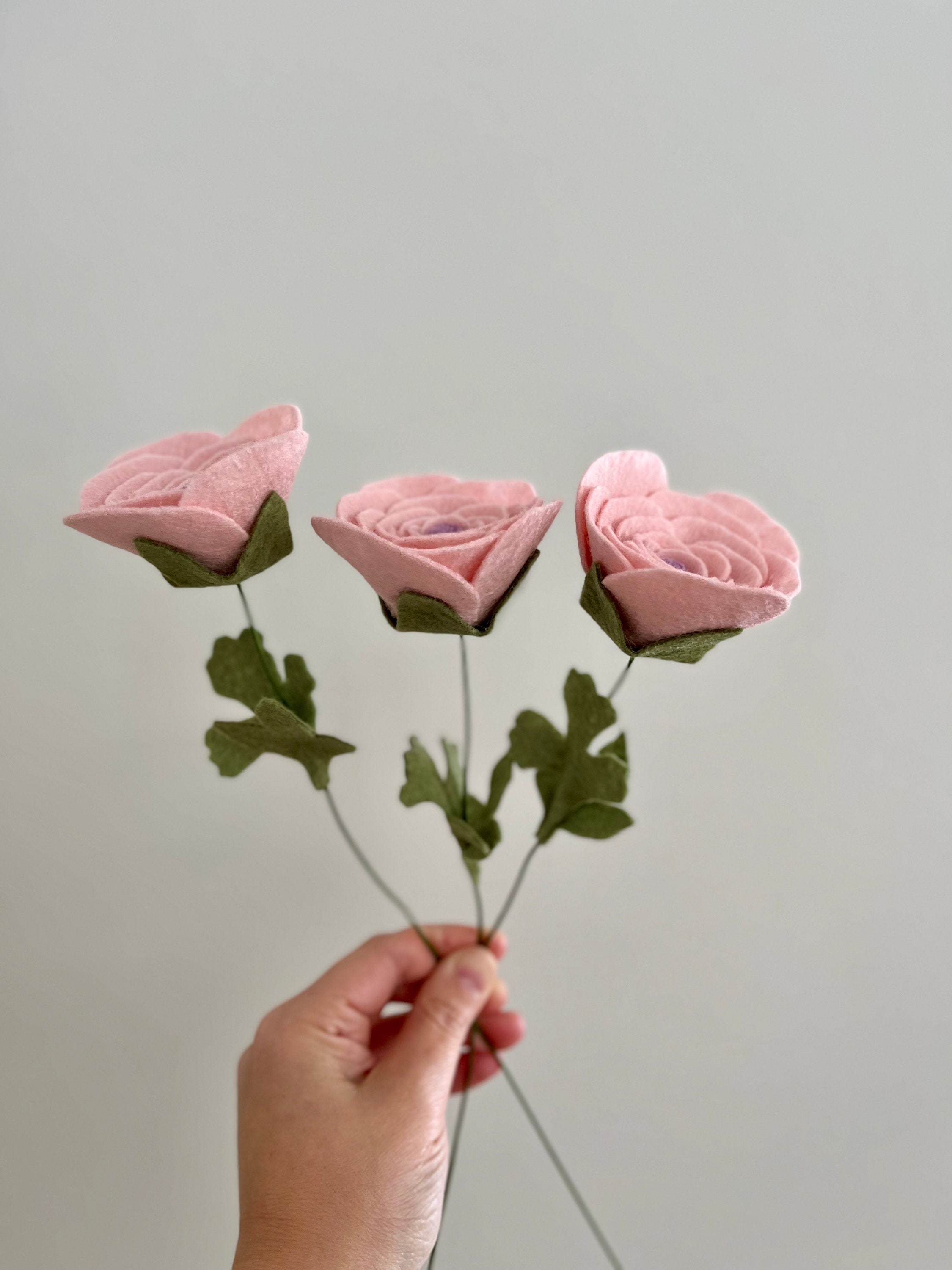 Handmade Felt Floral Stems, Pink Ranunculus - Etsy