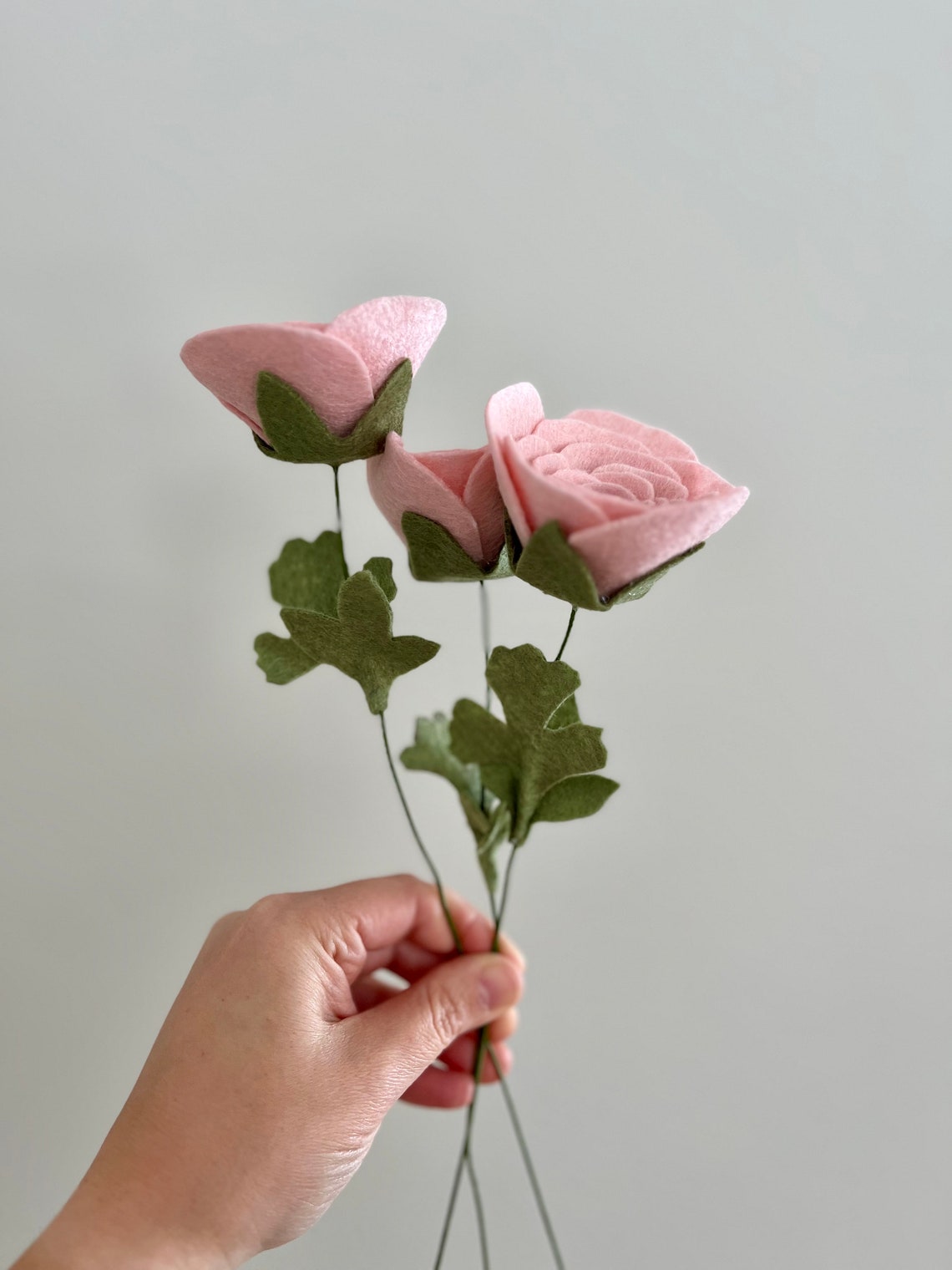 Handmade Felt Floral Stems, Pink Ranunculus - Etsy