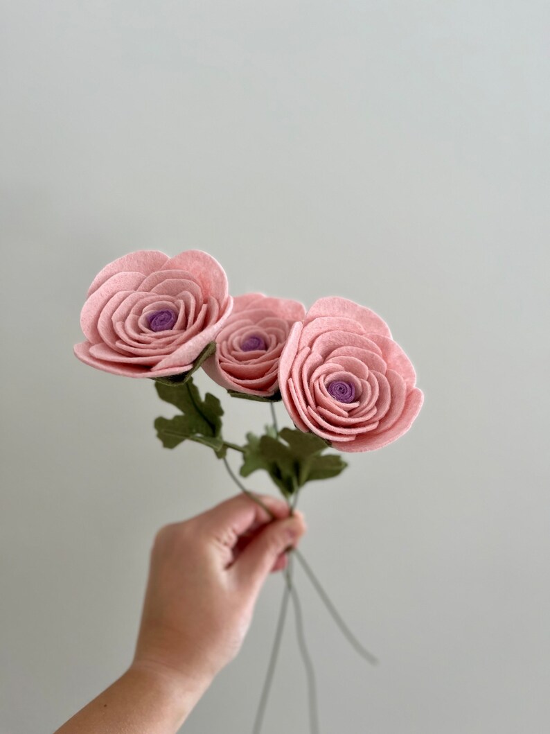 Handmade Felt Floral Stems, Pink Ranunculus - Etsy