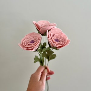 Handmade Felt Floral Stems, Pink Ranunculus - Etsy