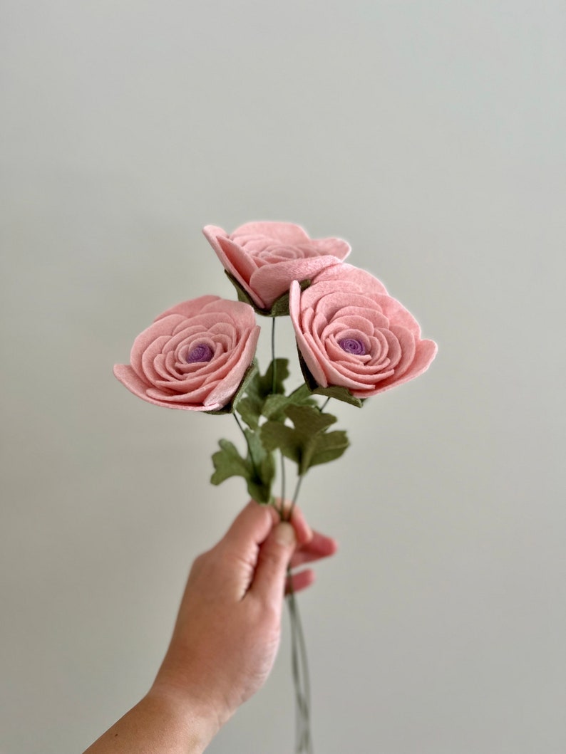 Handmade Felt Floral Stems, Pink Ranunculus - Etsy