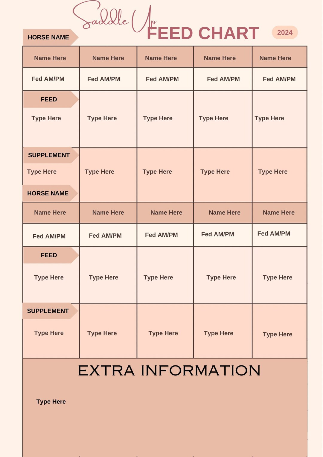 Horse Feed Chart - Etsy