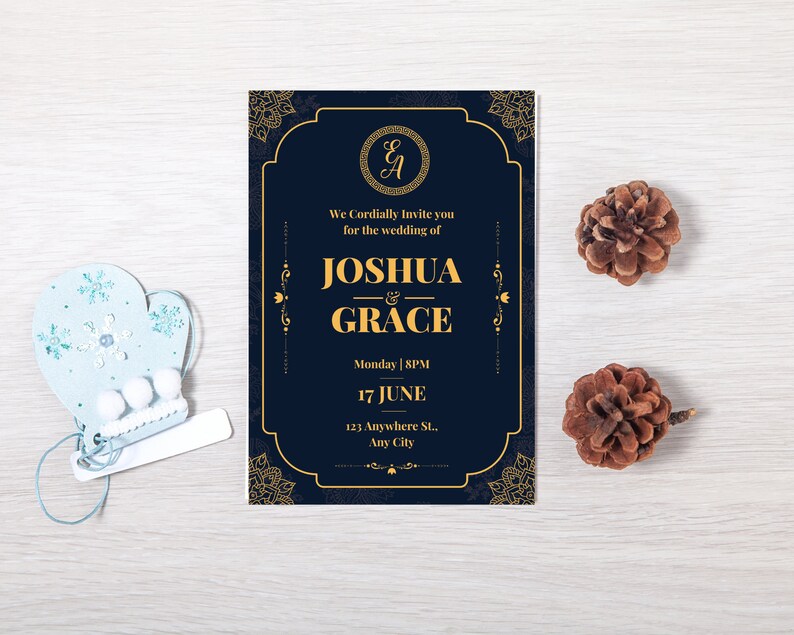 Dark Blue Gold Wedding Invitations, Classic Invitation Suite, Elegant ...