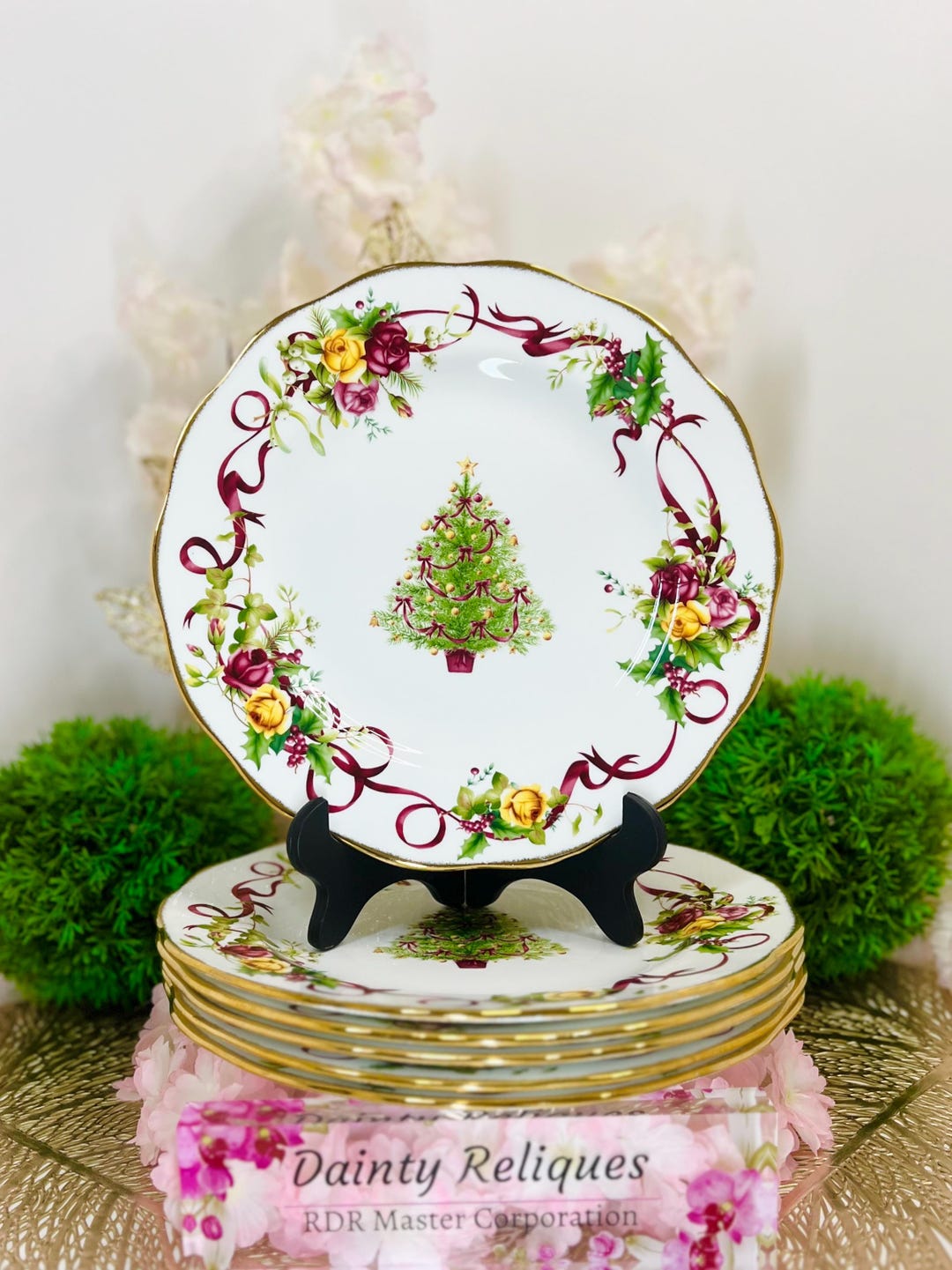 RARE: Christmas Tree Plates - Old Country Roses - Royal Albert - Set of ...
