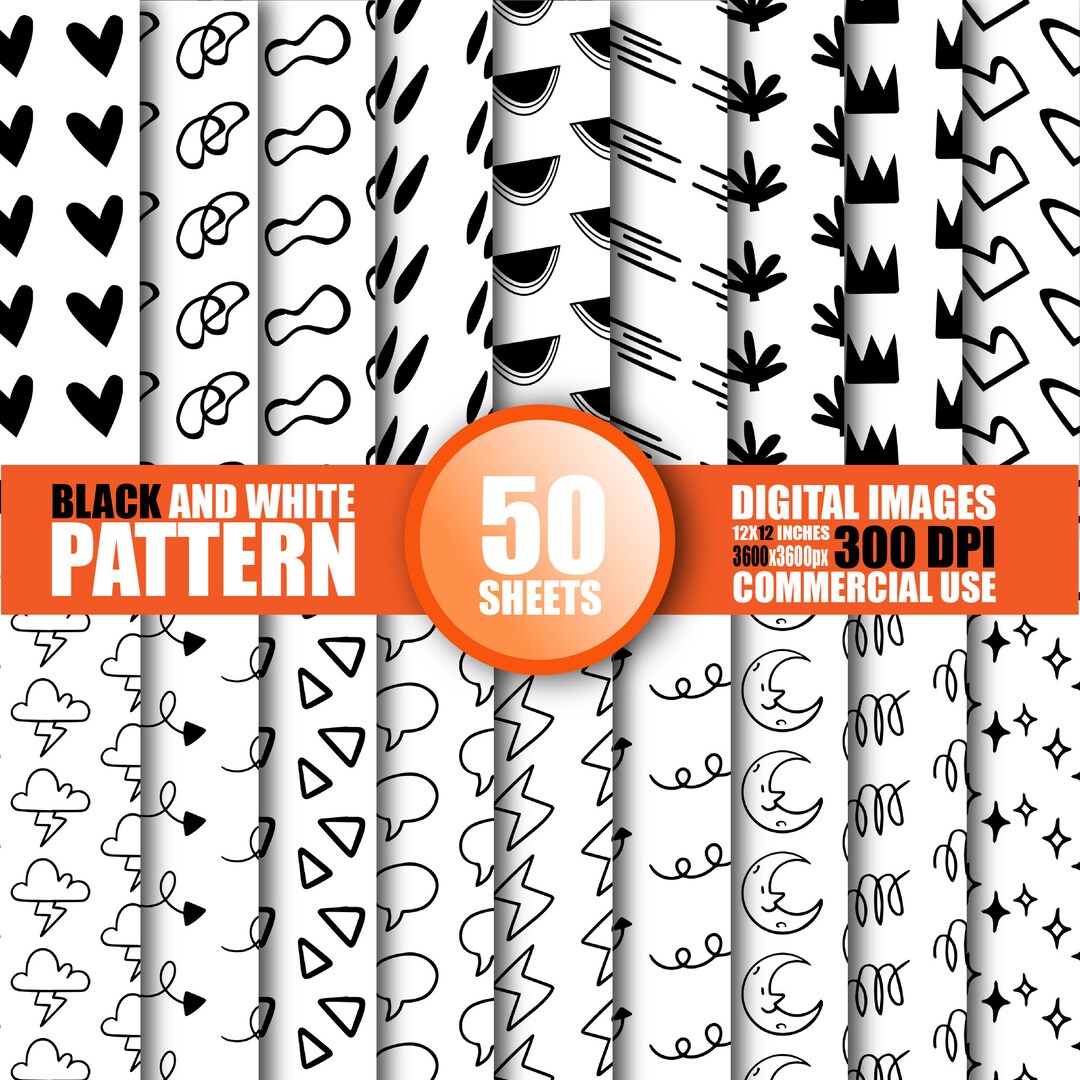 50 Black and White Doodle Digital Paper Pack. Patterns Scrap Booking ...