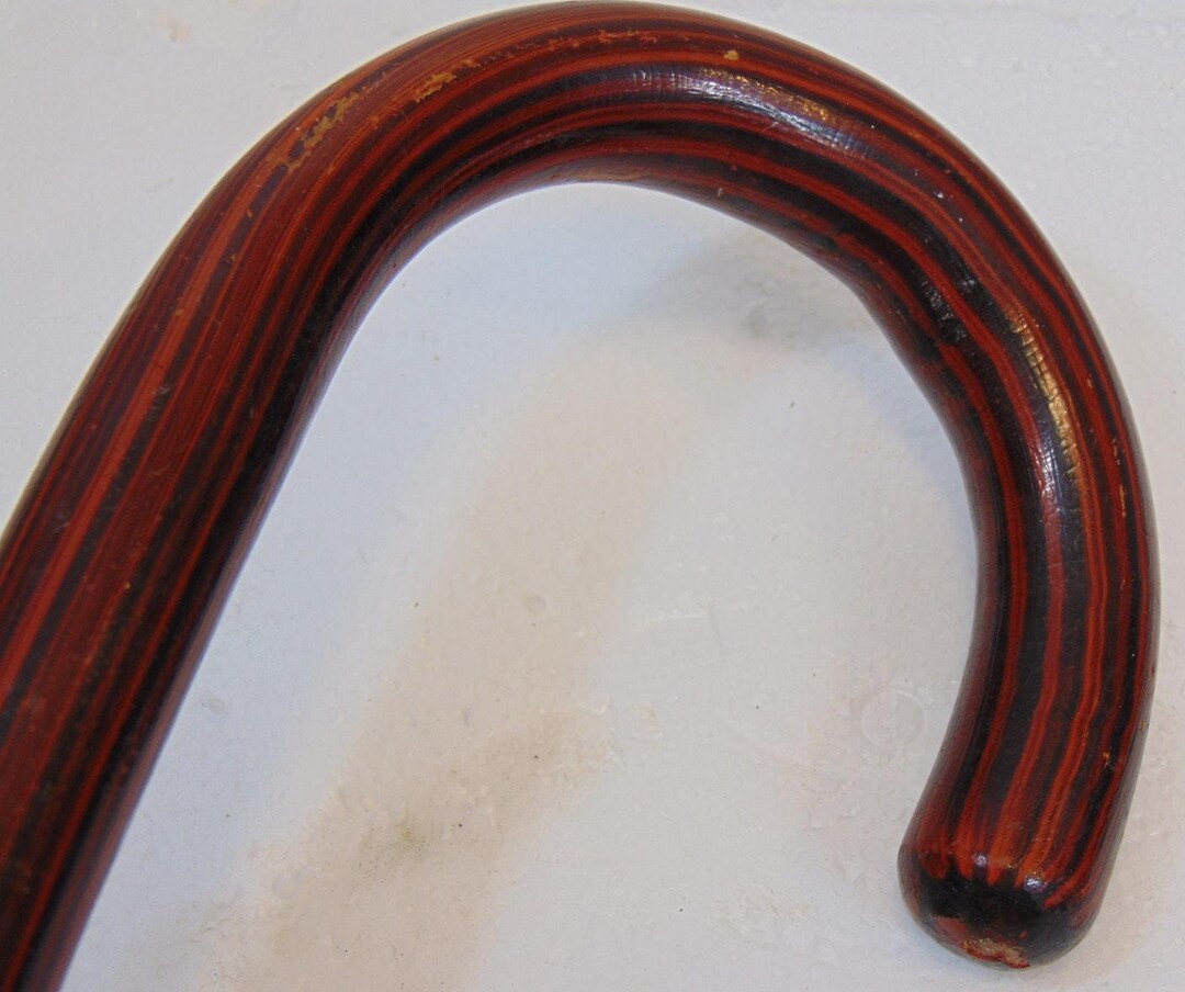 Walking Cane Vintage Deep Natural Wood Grain Curved Handled 37 Stick ...