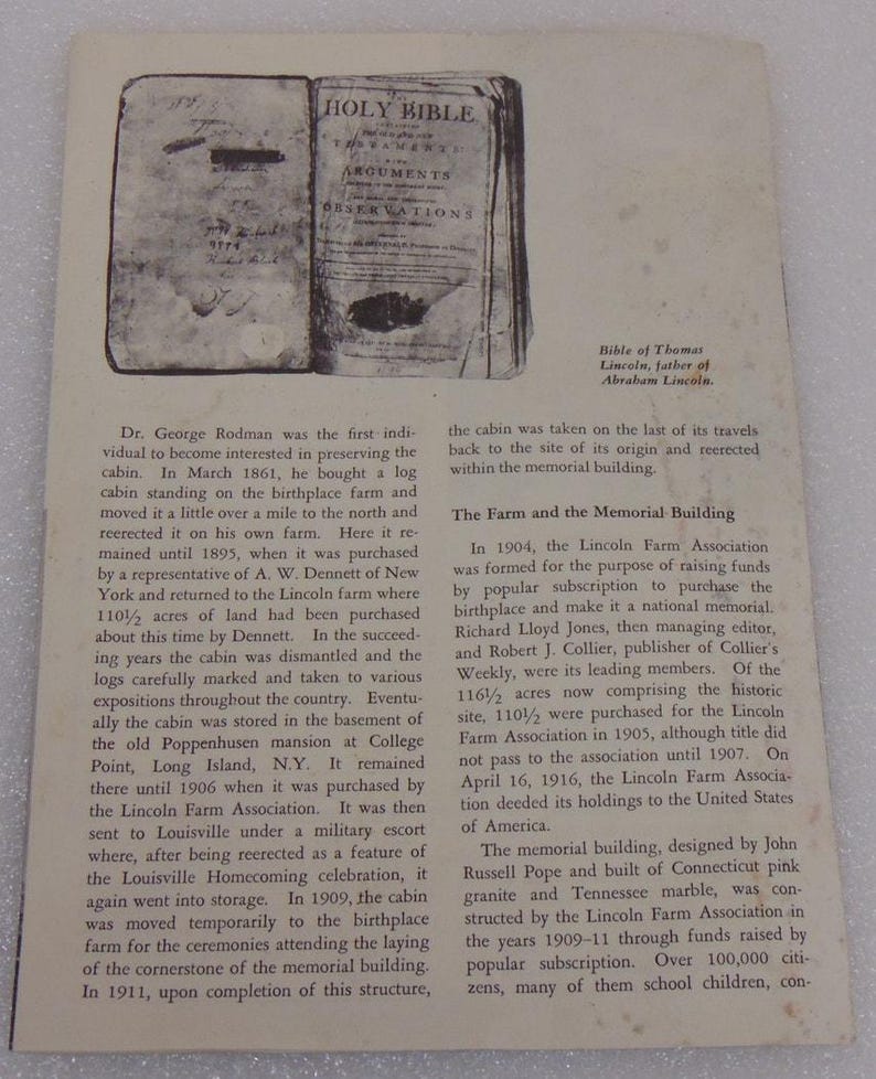 1965 Abraham Lincoln Birthplace National Historic Site KY VTG Travel ...