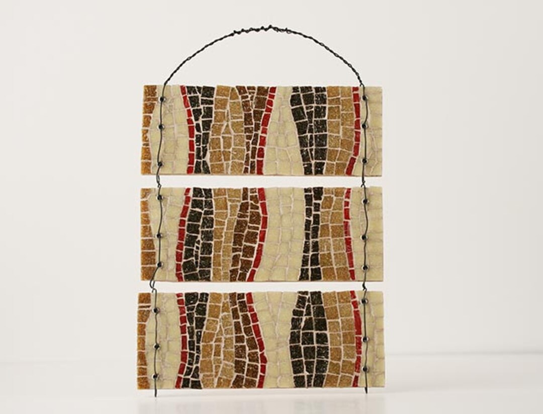 Mosaic Triptych Wave Design Wall Art Hanging Brown Beige Tan Red ...