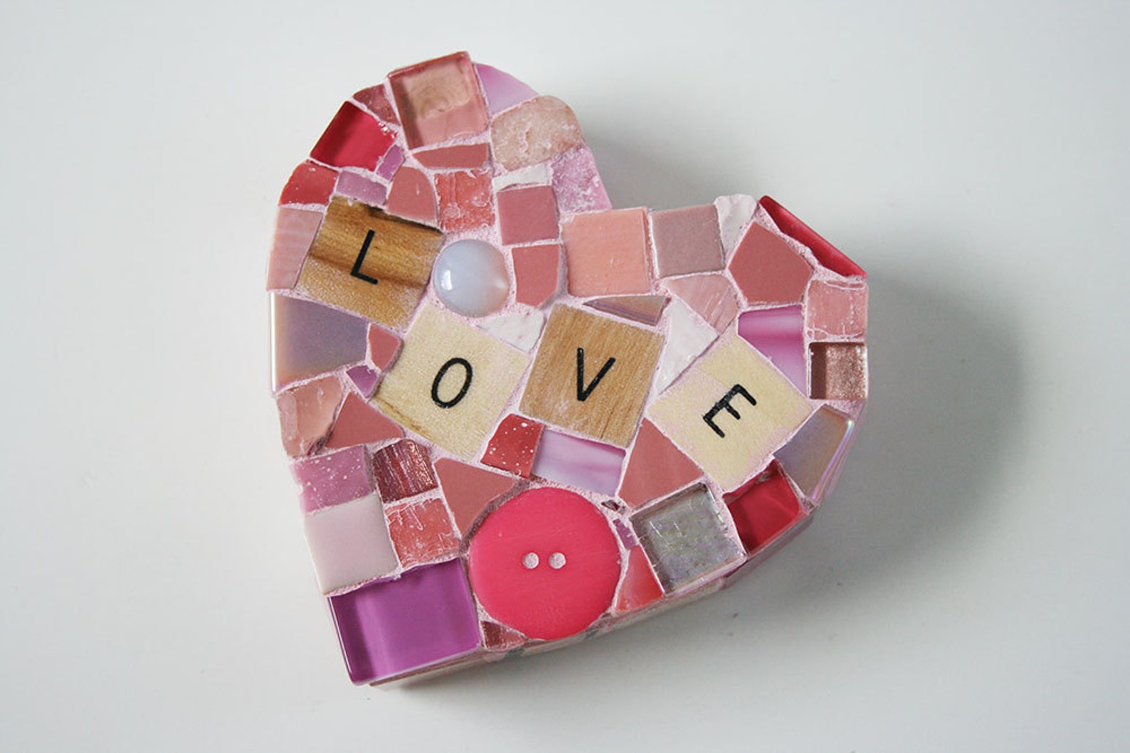 Pink Mosaic Heart Paperweight Large Mixed Media Wood Letters ...