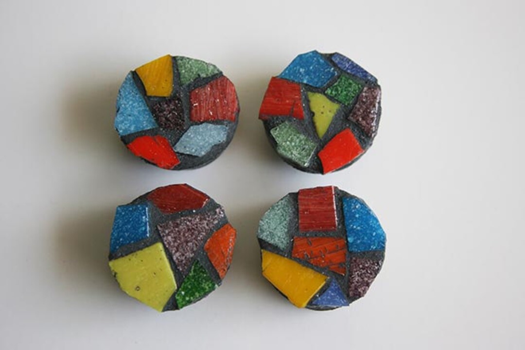 Mosaic Circle Magnets - Set of 4 Glass Confetti Housewarming First Home ...