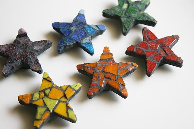 Mosaic Large Star Magnets Red Orange Yellow Green Blue Purple Glass ...