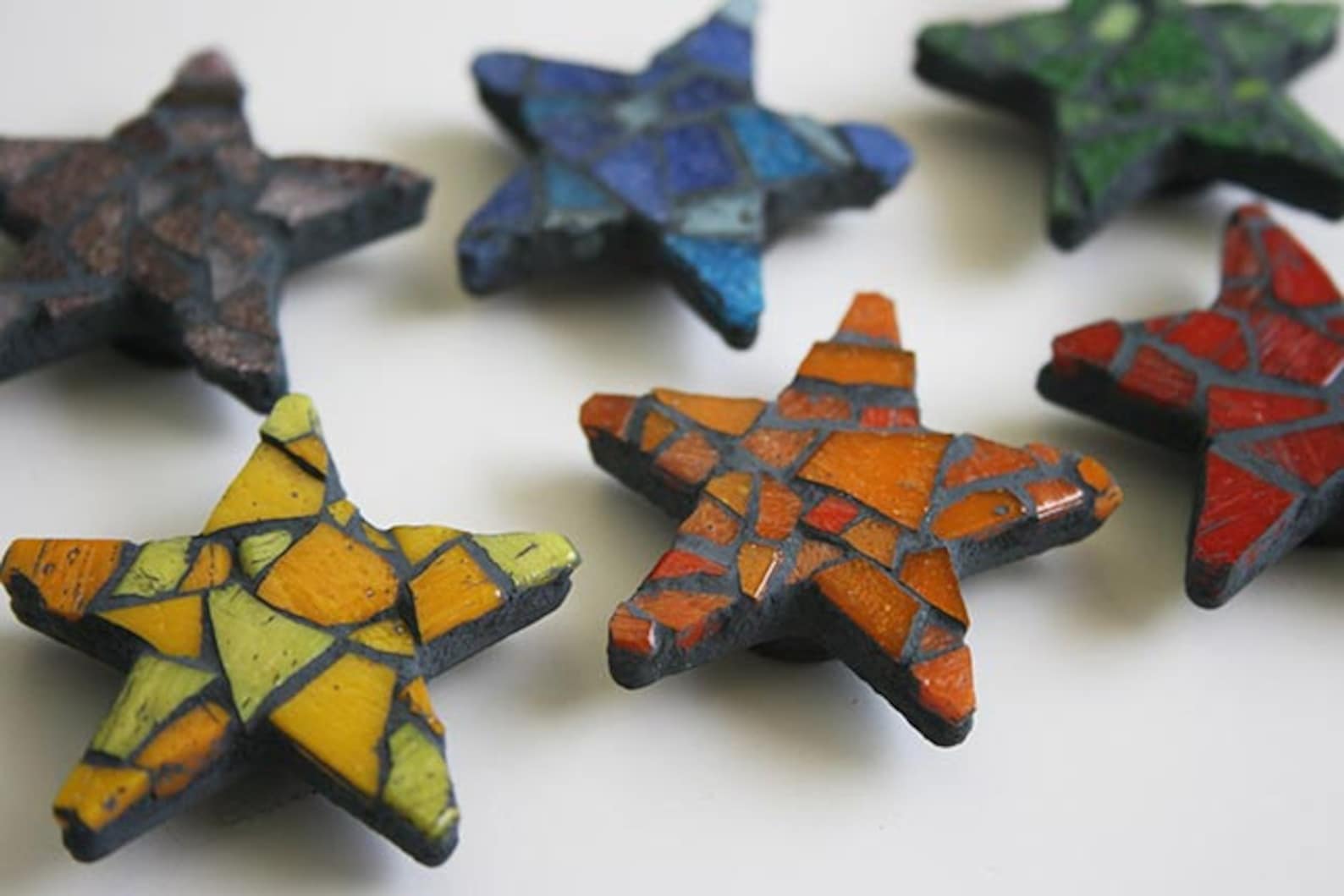 Mosaic Large Star Magnets Red Orange Yellow Green Blue Purple Glass ...