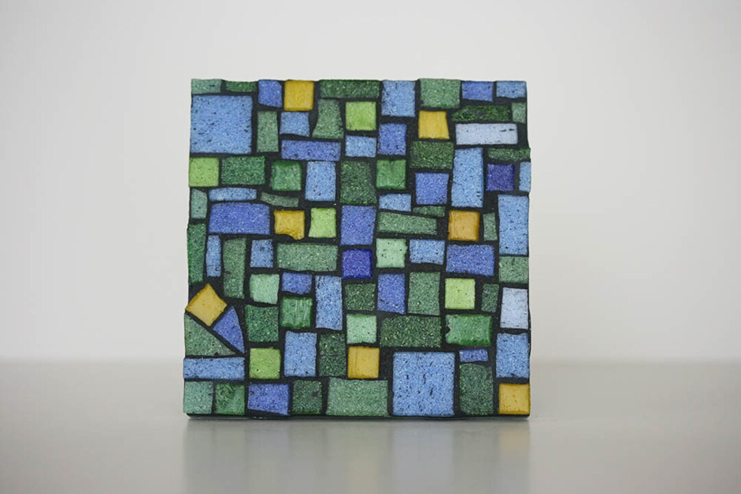 Colorblock Mosaic Coaster Glass Tile Blue Green Yellow Housewarming ...