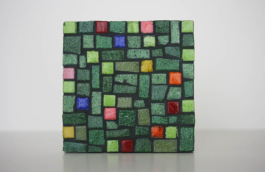 Colorblock Mosaic Coaster Glass Tile Green Office Desk Accessory ...