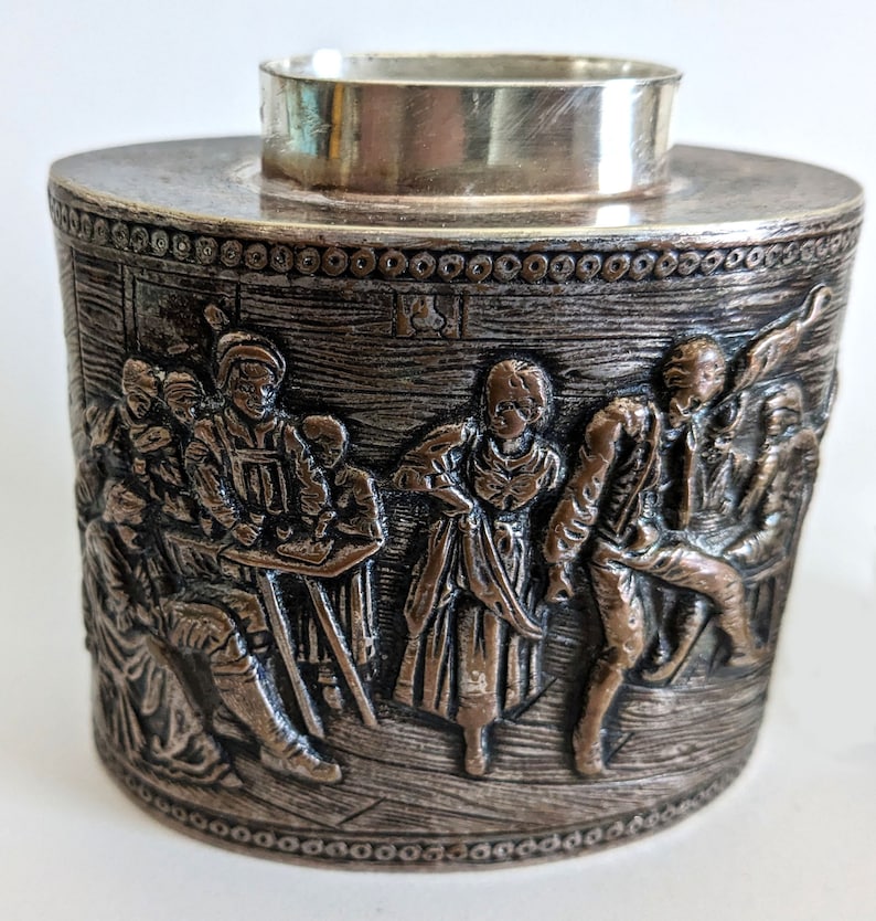 Antique Tea Caddy, E.G. Webster Dutch Silver Plate and Copper Repousse ...