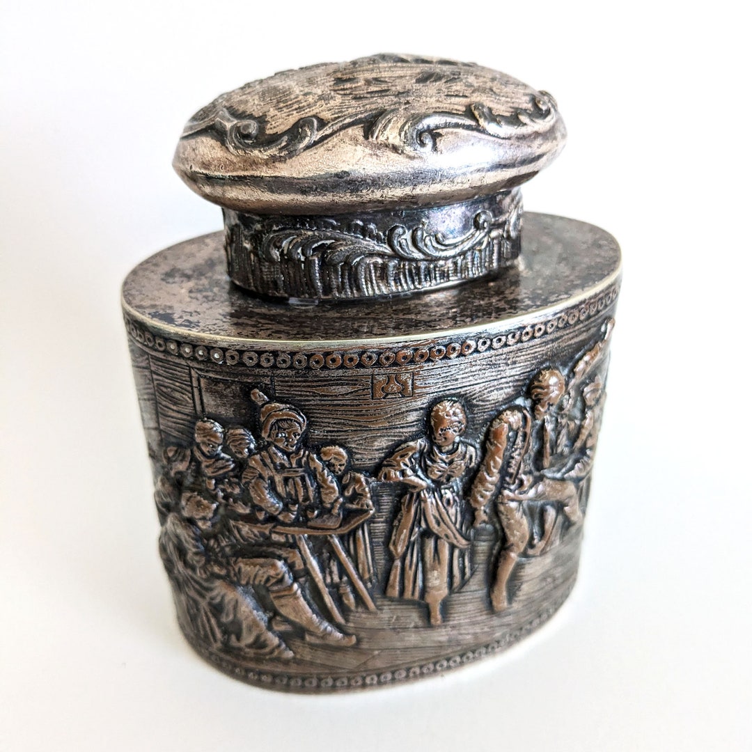 Antique Tea Caddy, E.G. Webster Dutch Silver Plate and Copper Repousse ...
