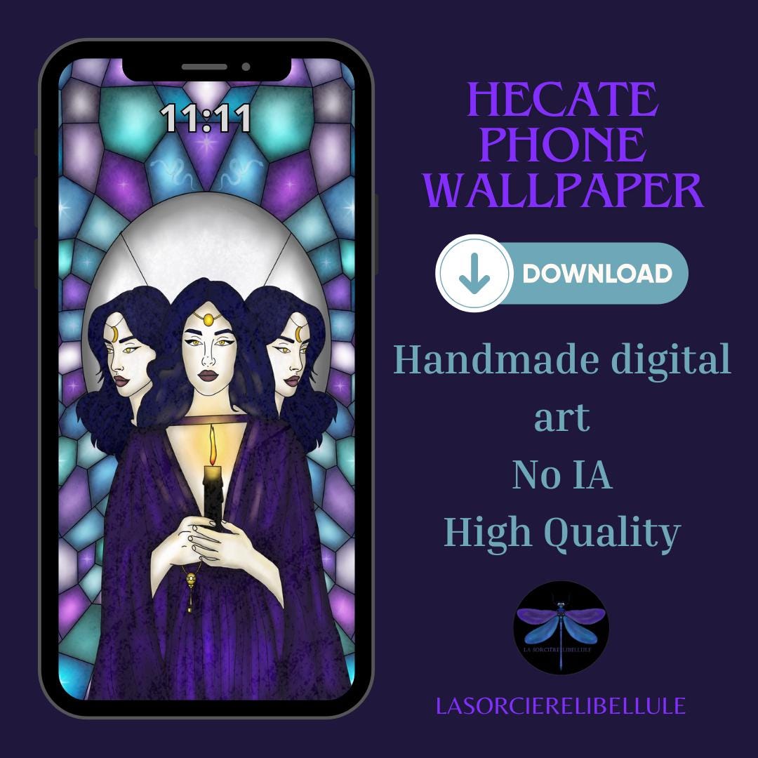 Hecate Phone Wallpaper, Goddess, Moon, Stained Glass, Greek Mythology ...