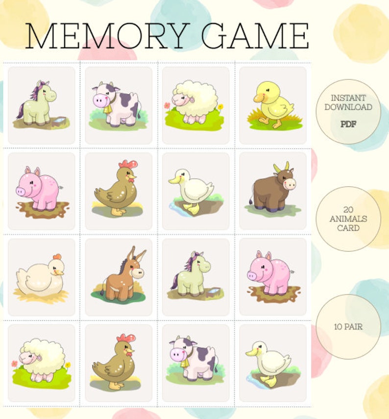 Memory Game Pre-school Printable Game Early Learning Games Cards for ...